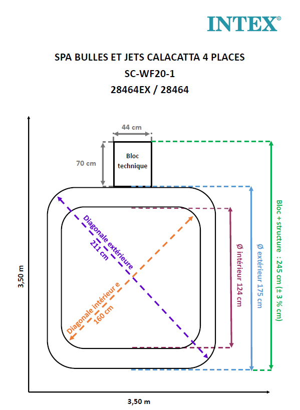 Dimensions Spa Bulles & Jets 4 places CALACATTA INTEX – Centre d'aide ...