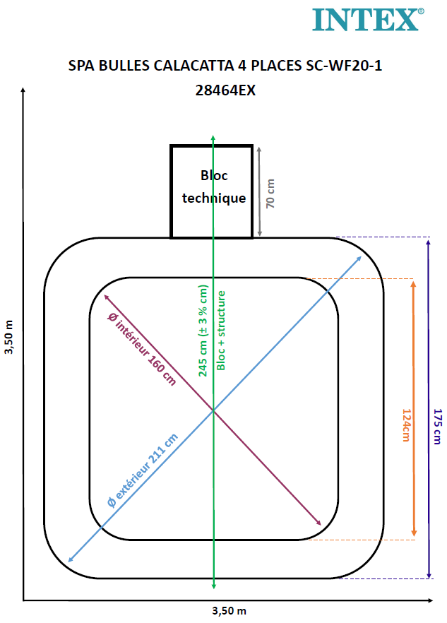Dimensions Spa Bulles & Jets 4 places CALACATTA INTEX – Centre d'aide ...